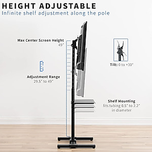 VIVO TV Floor Stand for 13 to 50 inch Flat Panel LED LCD Plasma Screens, Portable Display Height Adjustable Mount with Storage Shelf, Black, STAND-TV07-S