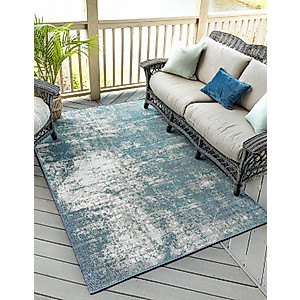 Unique Loom Outdoor Coastal Collection Area Rug - Okyanus (9' x 12' Rectangle, Blue/ Ivory)