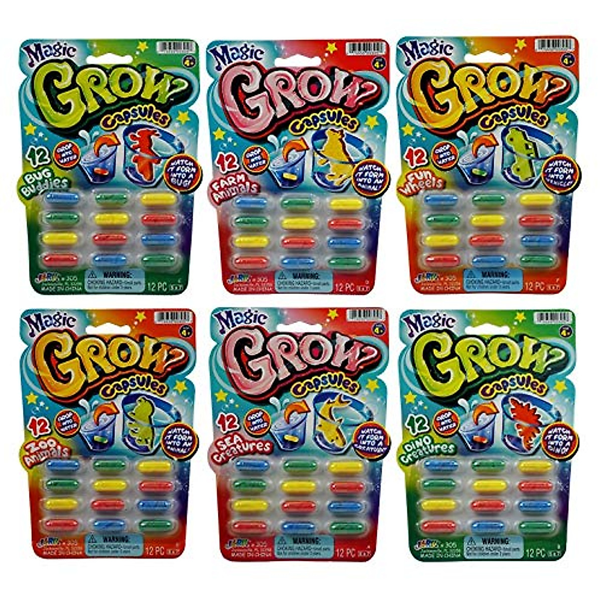 JA-RU Magic Grow Capsules (12 Capsules/Assorted Style) Best Growing Animals Assorted Style Capsules Bath Toys for Kids. 305-1H