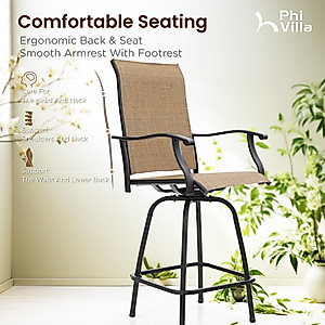 PHI VILLA 7 Piece High Patio Bar Dining Set, Bar Height Outdoor Table and Chairs Patio Furniture Set with 6 Patio Swivel Bar Stools & 40" Table for Garden, Yard and Terrace