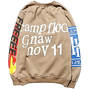 WINKEEY Unisex Lucky Me I See Ghosts Crewneck Sweatshirt Hip Pop Long Sleeve Pullover Tops for Men (M,Khaki)