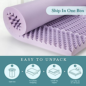 HOOMIC 3 Inch Queen Memory Foam Mattress Topper, 5-Zone Lavender Cooling Gel Infusion, CertiPUR-US Certified, Purple