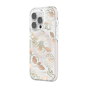 Kate Spade New York Defensive Hardshell Case Compatible with MagSafe for Apple iPhone 14 Pro - Gold Floral [KSIPH-239-GFL]