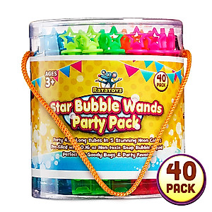 Star Bubble Wands Party Favors Pack Of 40 By Ratatoys: Mini Neon Bubble Wands | Odor-Free Non-Toxic Kids’/Birthday Treats Bubble Maker Toys for Kids | Outdoor Summer Events & Celebration Toy Gift