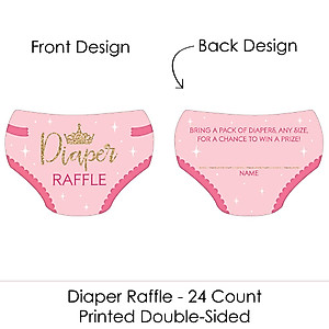 Big Dot of Happiness Little Princess Crown - Diaper Shaped Raffle Ticket Inserts - Pink and Gold Princess Baby Shower Activities - Diaper Raffle Game - Set of 24