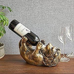 True Lion Polyresin Wine Bottle Holder Set of 1, Antiqued Bronze, Holds 1 Standard Wine Bottle