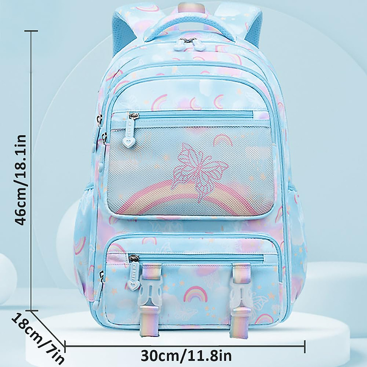 School Backpack for Girls, Lightweight Waterproof Cute Rainbow School Bookbag for Teen Kids Students Elementary (Rainbow Pink)