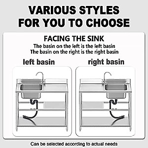 Commercial sink with storage rack,Outdoor utility garage sink with faucet,Indoor kitchen Stainless Steel sink,1 Compartment,Industrial station laundry & utility room sinks,for restaurant,Basement. (