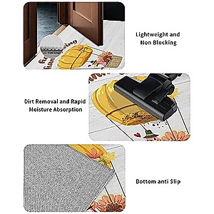 Savannan Floor Mats,Happy Thanksgiving Cartoon Turkey in Pumpkin Shaped Hot Air Balloon Wooden Non Slip Latex Backing Ultrathin Loop Pile Door Rugs for Dining Room Office Home Decor 24"x32"