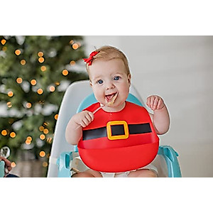 Little Holly Dear Santa Silicone Bib Set, Christmas Silicone Bibs with Food Catcher, Soft Adjustable Fit Toddler Bibs, Dishwasher Safe Baby Bibs, Feeding Accessory for New & Expecting Parents