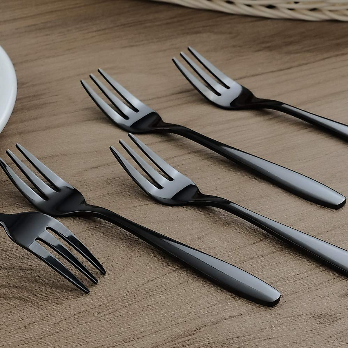 Wekioger Black Stainless Steel Tasting Appetizer Forks, 3 Tine Forks, 12 Piece