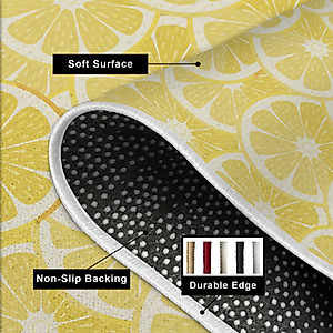 Cute Lemon Yellow Kitchen Rug and Runner Sets 2 Piece Non-Slip Bath Mats and Rugs Spring Summer Fruit Decorative Area Runners Rubber Backing Carpets Floor Sink Doormat