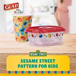 Glad for Kids Sesame Street GladWare Small Lunch Square Food Storage Containers with Lids | 9 oz Kids Food Containers with Sesame Street Design, 5 Count | Tight Seal Food Storage Containers for Food