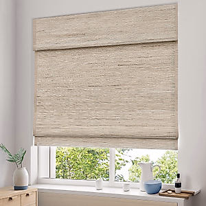 Pasoun Cordless Custom Roman Shades for Windows, Treatments, Natural Fabric Blind, Roman Window Shades, Almond(with Edge Liner,Block 90-95% Light), Custom Size