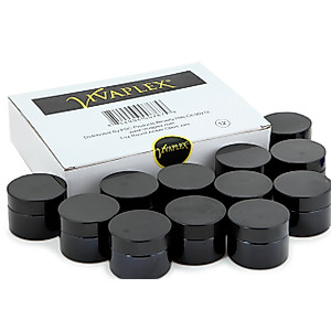 Vivaplex, 12, Amber, 1 oz, Round Glass Jars, with Inner Liners and black Lids
