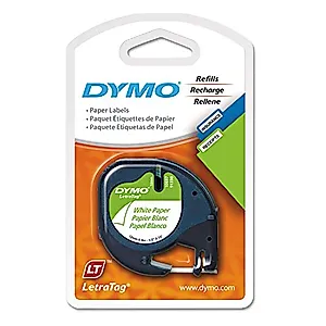Dymo 10697 Letratag Paper Label Tape Cassettes, 1/2-Inch X 13Ft, White, 2/Pack