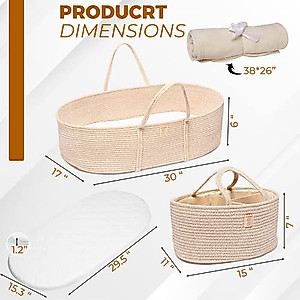 Trendy Baby Changing Basket- Moses Basket Set Of 4 Pieces, Waterproof Pad Cover, Caddy Diaper Organizer,Cotton Blanket - Boho Basket - Nursery Decor - Bassinet Changing Table Topper, Baby lounger