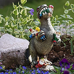 SOWSUN Garden Gnome Statues Outdoor Decor, 14” Dinosaur Gnomes Garden Art Outdoor for Fall Winter Garden Decor, Outdoor Statue for Patio, Lawn, Yard Decoration, Housewarming Garden Gift