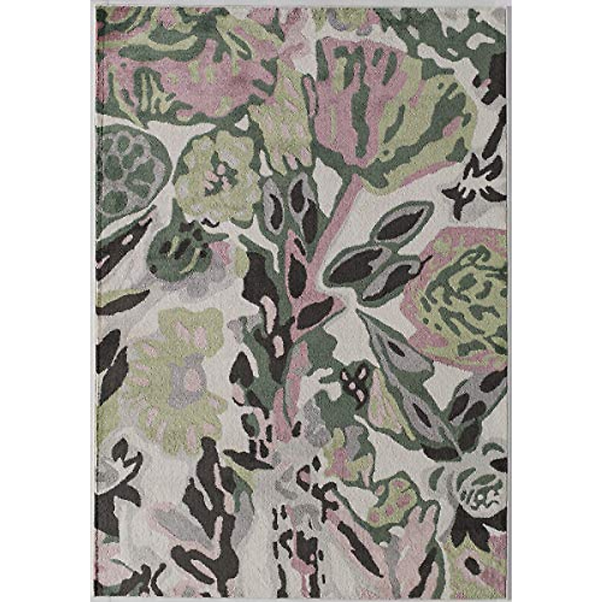 Rugs America White Green Floral Contemporary Rug May Flowers VA15B 5'0"X7'0" Area Rug