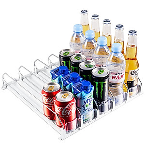 Drink Organizer for Fridge, Upgraded Soda Can Dispenser for Refrigerator with Fixed Clip, Automatic Fridge Drink Dispenser Holds up to 25 Cans, 5 Row