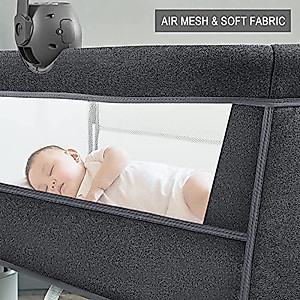 Baby Bassinet, Yacul Bedside Crib Sleeper with Wheels and Music Box, Height Adjustable fit for Bed Height 19" - 26.5", Portable, Dark Gray