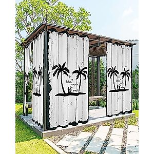 Outdoor Curtains for Patio 2 Panels Set Summer Palm Silhouette Life is Better Under the Palm Wood Grain Waterproof Privacy Outside Curtain Sun Blocking Grommet Drapes for Porch Gazebo Pergolas 52"x95"