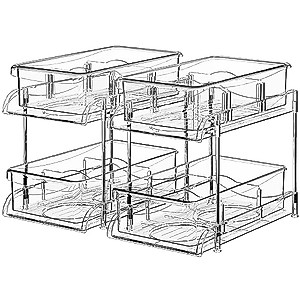 MHHA 2 Sets of 2-Tier Clear Under Bathroom Sink Organizers and Storage, Medicine Cabinet Organizer with Dividers, Pull Out Kitchen Pantry Shelf Cupboard Closet Vanity Organization Bins