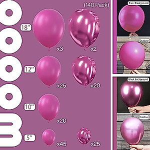 PartyWoo Magenta Balloons, 140 pcs Magenta and Metallic Magenta Balloons Different Sizes Pack of 18 Inch 12 Inch 10 Inch 5 Inch for Balloon Garland or Arch as Party Decorations, Pink-Y39 & Pink-G114