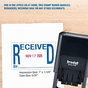 Trodat Printy 4750 Date Stamp with English Message Received – Self Inking, Red Ink Date and Blue Ink Text