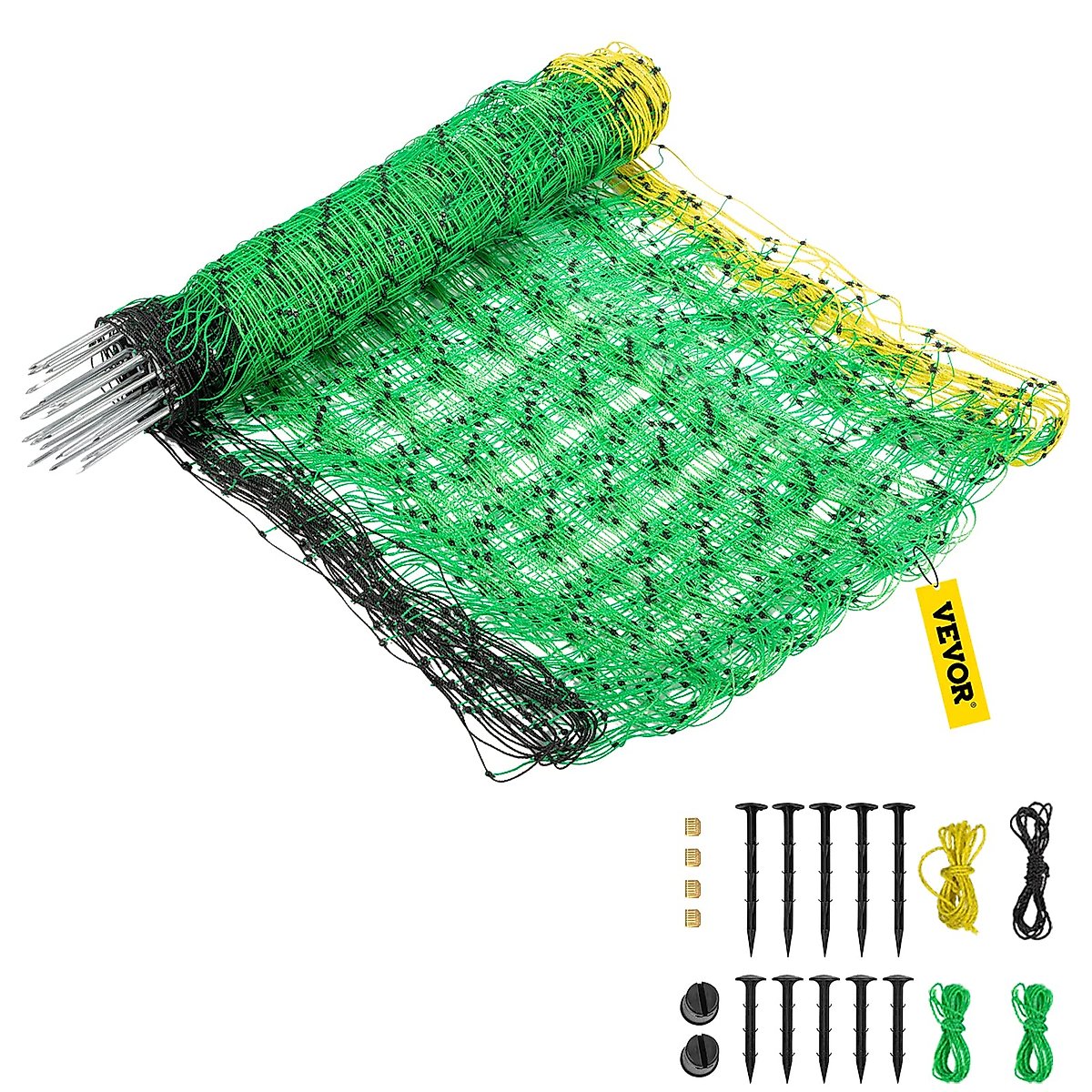 VEVOR Electric Fence Netting, 42.5" H x 164' L, PE Net Fencing with 14 Posts Double Spiked, Utility Portable Mesh for Goats, Sheep, Lambs, Deer, Hogs, Dogs, Used in Backyards, Farms and Ranches, Green