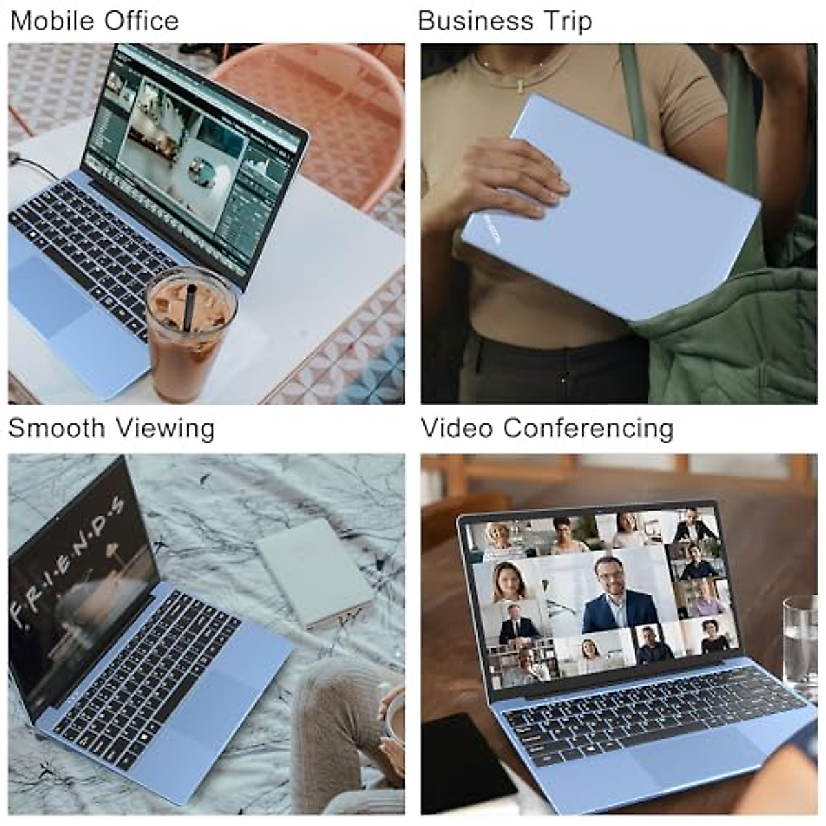 WOZIFAN 14" Laptop 6GB RAM 256GB SSD Traditional Laptops Computer Win 11 Full Metal 2.4G+5G WiFi BT 4.2 1920x1080 FHD with Wireless Mouse for Work Study Entertainment-Blue