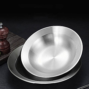 Luxshiny Deep Dinner Dishes Wide Rimmed Pasta Bowls 23cm Stainless Steel Pasta Bowls Wide Salad Bowls Metal Food Bowl Fruit Dish Shallow Dinner Plate for Dipping Bread