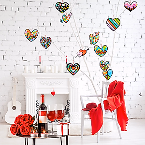 Haooryx Valentine’s Paper Craft Kits - 12-Piece Valentine’s Day Kids' Heart-Shaped Paper Suncatcher Kit DIY Craft Kids Stained Glass Effect Decorations Classroom Handcraft Art Supplies Party Favors