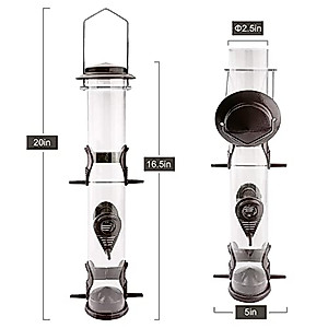 MIXXIDEA Metal Tube Bird Feeders for Outdoors Hanging Bird Feeders for Outside Wild Birds Feeder 6 Ports Hanging Bird Feeder Attract Birds in Your Lawn, Garden, Balcony – Coffee - 1 Pack