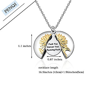 PENQI Cancer Awareness Sunflower Necklace Cancer Survivor Gift Fuck You Cancer You Fucking Fuck Necklace Sunflower Inspirational Gift For Cancer Warrior Fighter