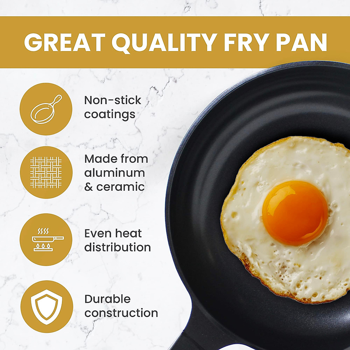 Evaco Cast Aluminum Non-Stick Omelet Pan 8" ES020-BIH, Induction Ready, Easy-Clean Ceramic Coating, Heat Conduction, Perfect for Eggs, Searing & Sautéing, Non Stick Frying Pans , 900°F Tolerance