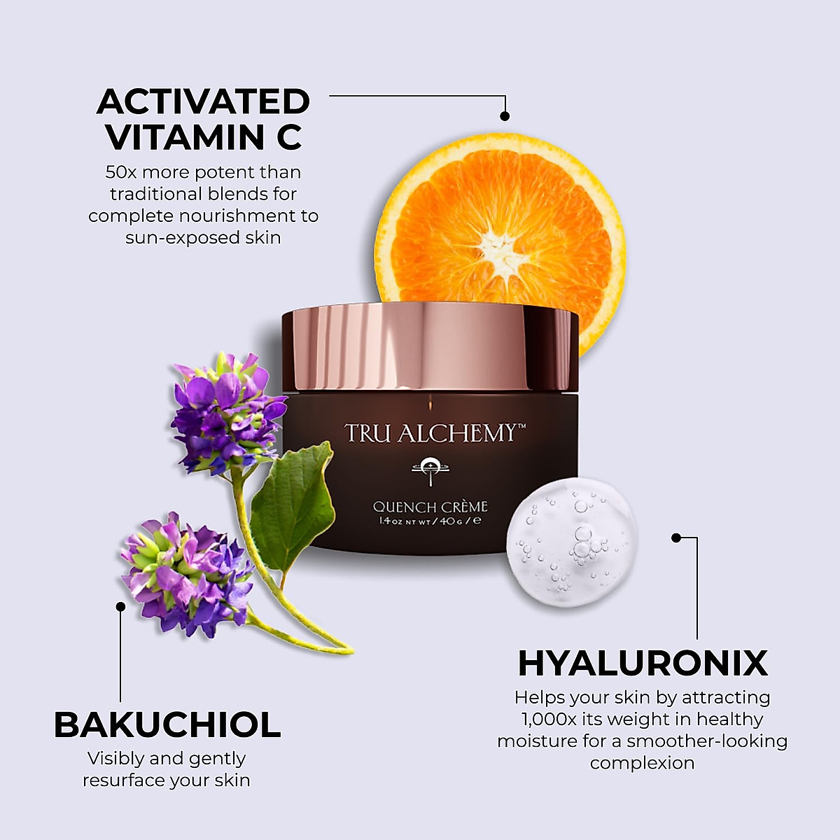Tru Alchemy Quench Crème Daily Facial Moisturizer | Hyaluronic Acid, Vitamin C, & Bakuchiol (better than Retinol) | Daily Firming Skin Moisturizer Face Cream for Women | 1.7 fl oz/48 g