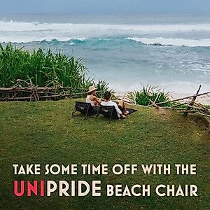 UNIPRIDE Beach Chair for Adults with Back Support Folding Lightweight Travel Essential - Camping Chairs, Backpack Lounge Lawn Chair for Outdoor Camping Gear and Sun Tanning - Black