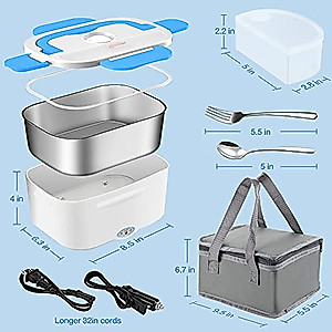 FVW Electric Lunch Box Food Warmer 2 in 1, Portable Food Heater for Car and Home - Leak proof, Lunch Heating Microwave for Truckers with Removable Stainless Steel Container 1.5 L, 110V/12V