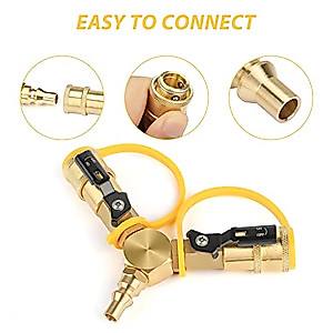 EEEKit 1/4" RV Propane Quick Connect Y Splitter Adapter with Shutoff Valve for RV, Trailer, Quick Connect Propane Hose to Grill, Camper, BBQ, 2 Way 1/4 inch Quick Connect or Disconnect Kit