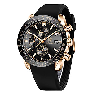 BENYAR Classic Fashion Quartz Chronograph Watch Casual Sport 30M Waterproof Leather Band Mens Watches (Golden Black)
