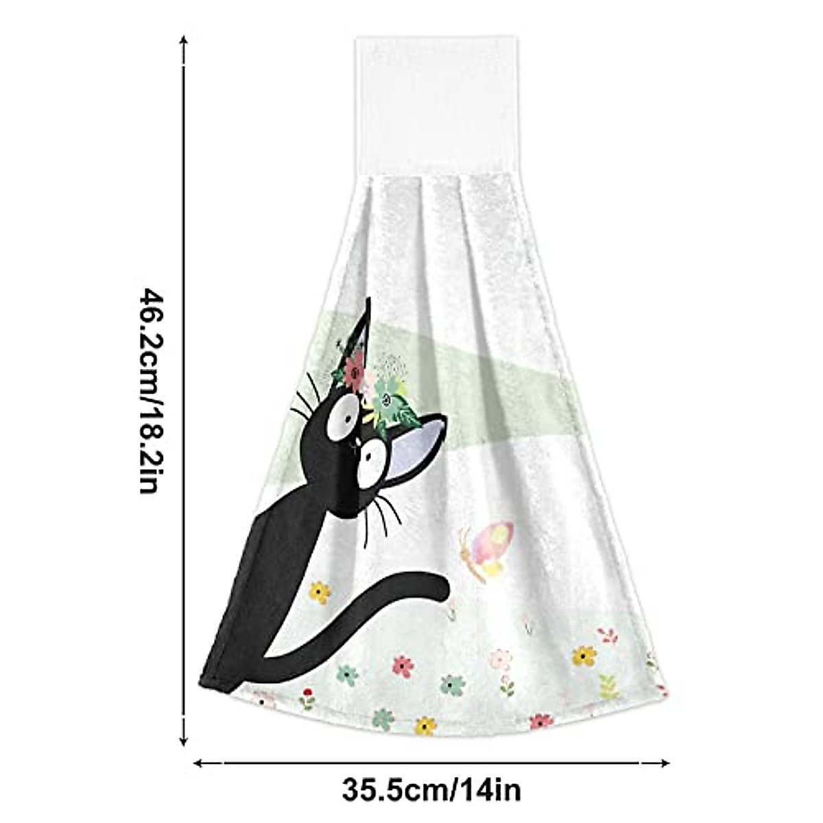 KOCOART Cute Black Cat Kitchen Towels Spring Summer Flower Bathroom Hand Towel Hanging Tie Towel with Loop 2PCS Soft Absorbent Dish Cloth Fingertip Towel for Oven Stove Handle Tabletop