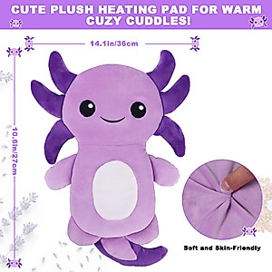 Microwavable Heating Pads for Cramps, Cute Microwave Heating Pad Period Cramps Pain Relief for Women & Girls, Stuffed Animals Moist Heat Pad for Menstrual-Washable Heat Pack (Purple Axolotl)
