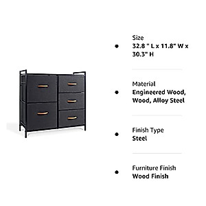 ROMOON Dresser Storage Drawer, 5 Fabric Units Organizer and Storage for Bedroom, Hallway, Entryway, Closets - Dark Gray
