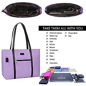 Laptop Tote Bag, Large Women Work Bag Purse USB Teacher Bag Fits 15.6 Inch Laptop (15.6 Inch, Purple)