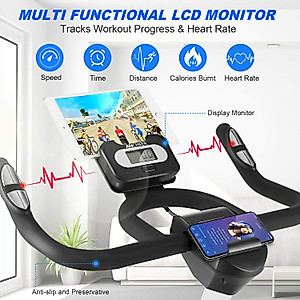 ANCHEER Indoor Cycling Bike, Stationary Exercise Bike with Heart Rate Monitor, Comfortable Seat Cushion, 49LBS Heavy Flywheel, Adjustable Seat and Handlebar, APP Control