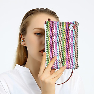 Y Y0YUISO Straw Cute Clutch Purses for Women, Small Handnade Beach Rattan Handbag With Zipper for Summer, Vacation Lightweight Wristlet Wallets (B-Multicolor)