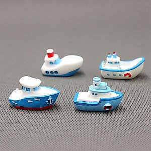 4 Pcs Yacht Ornaments, Resin Sea Boat Figurines Mini Fairy Garden Decorations, Bonsai Miniatures DIY Crafts Home Decors