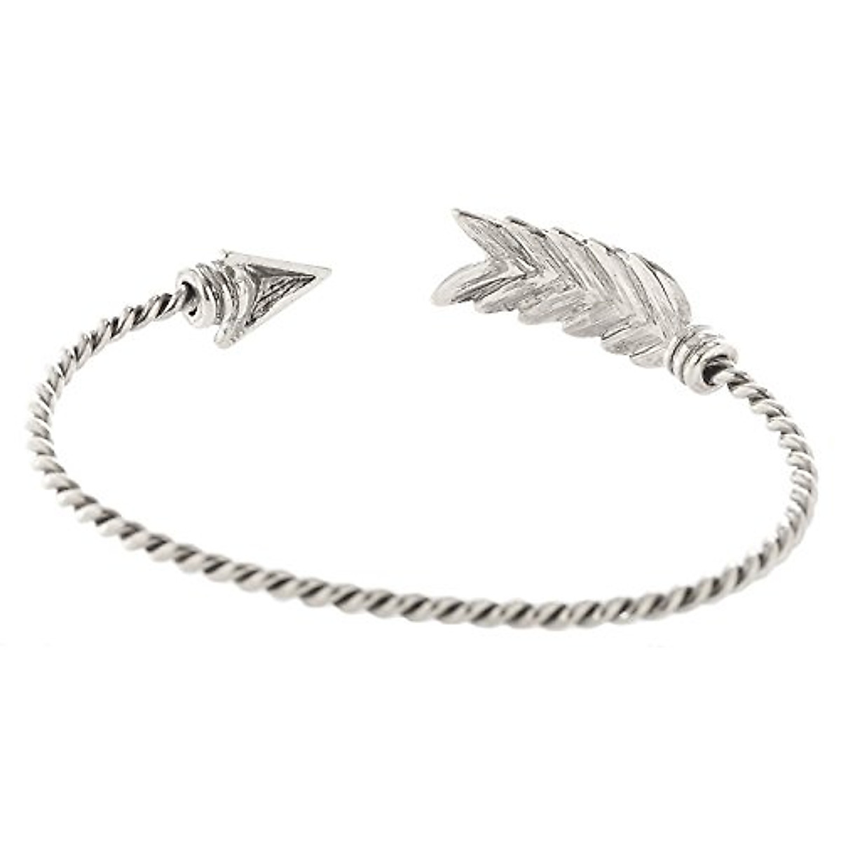 Artisan Owl Arrow Cuff Feather Bracelet - Silver Tone
