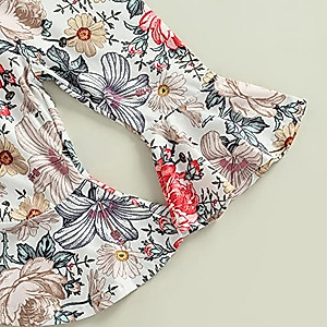 DNOMAID YZARC Western Baby Girl Clothes Infant Rib Lace Sleeveless Romper Cow Bell Bottom Pants with Headband 3Pcs Outfit Set (Apricot Floral Print, 6-12 Months)